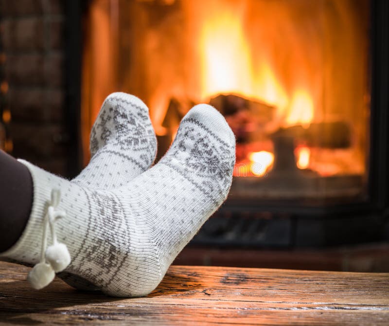 Warming and Relaxing Near Fireplace. Stock Photo - Image of firewood ...