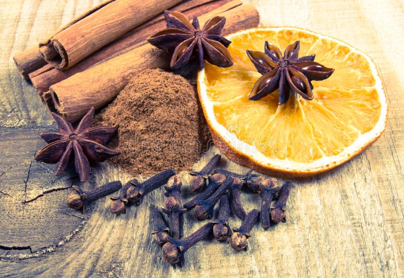 Warming Spices - Cinnamon, Star Anise, Cloves. Stock Image - Image of ...
