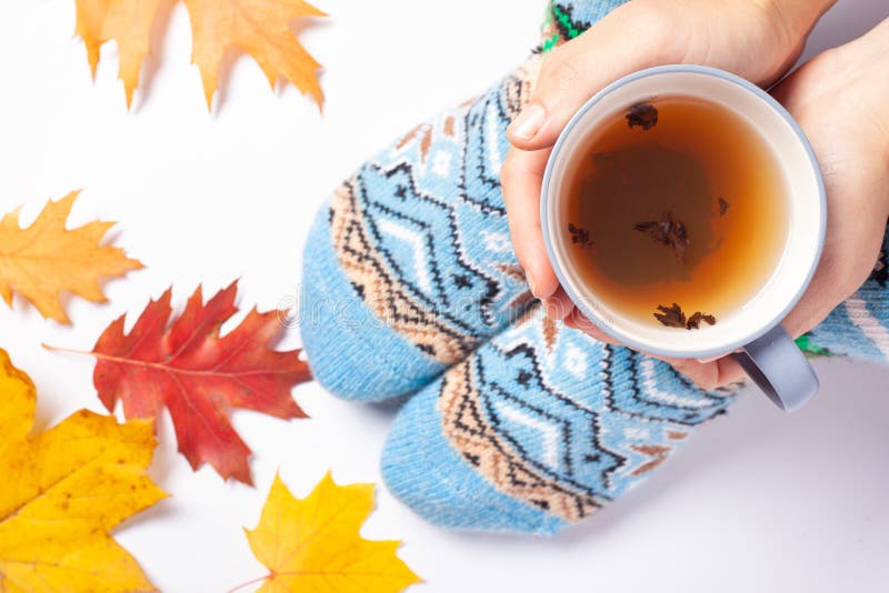 Warming Up Over a Cup of Tea in the Fall Season Stock Image - Image of ...