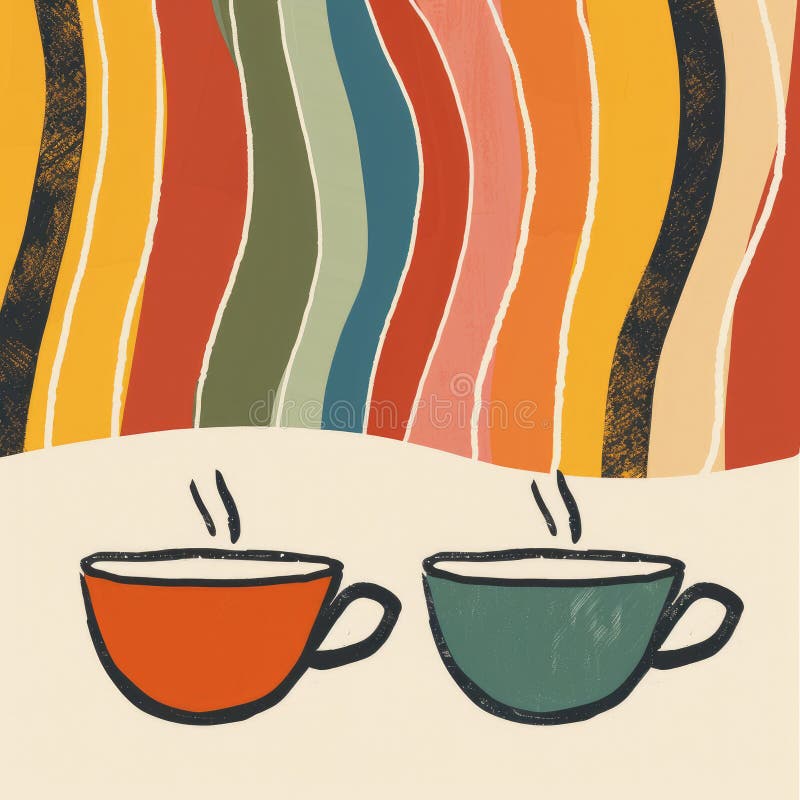 Warmly Colored Abstract Background with Two Steaming Cups of Coffee ...