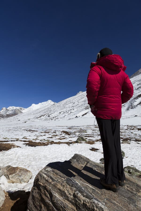 Woman at Zero Point in Sikkim. Stock Image - Image of mountain ...