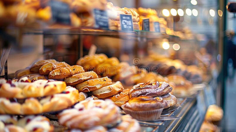 Warmly Lit Blurred Bakery Interior Showcasing Fresh Pastries and Rustic ...