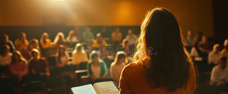 In a Warmly Lit Classroom, a Speaker Stands before a Captivated ...