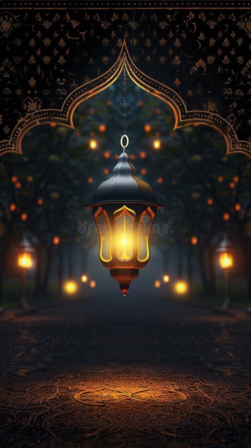 Warmly Lit Lantern on a Realistic Ramadan Themed Background Stock ...