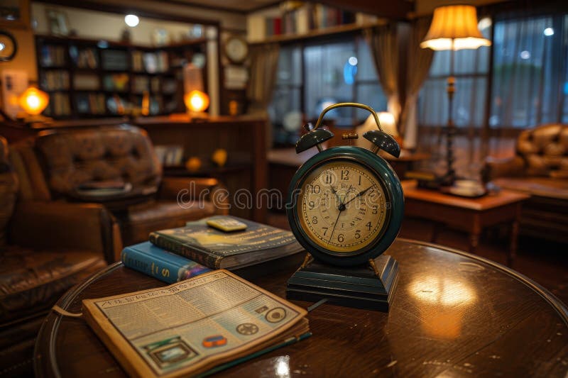Warmly Lit Room with Classic Clock and Book, Exuding Cozy Charm and ...