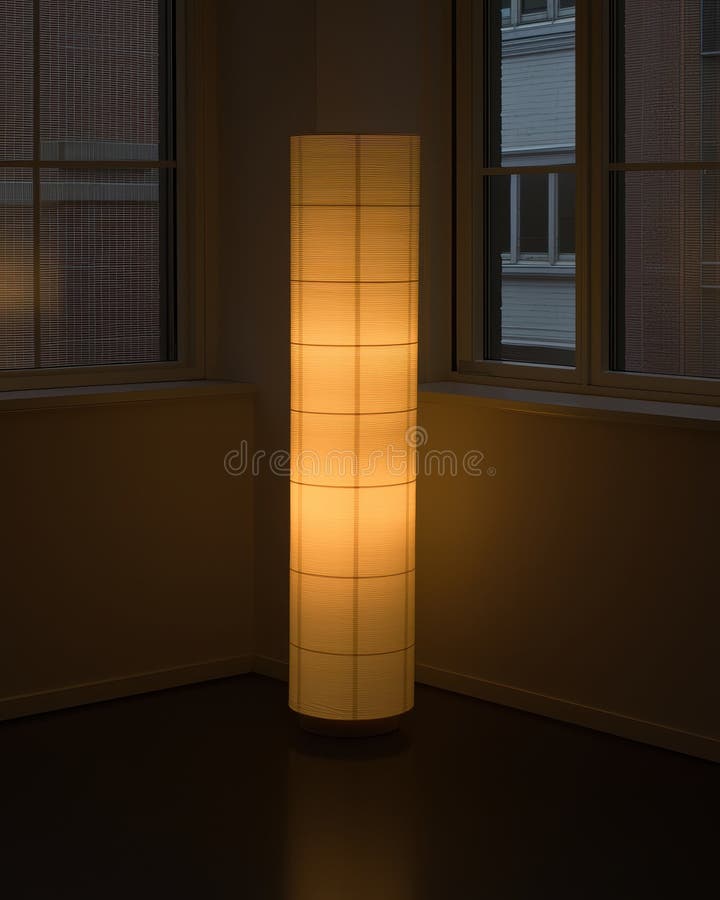 Warmly Lit Vertical Lamp in Modern Minimalist Interior Space Stock ...