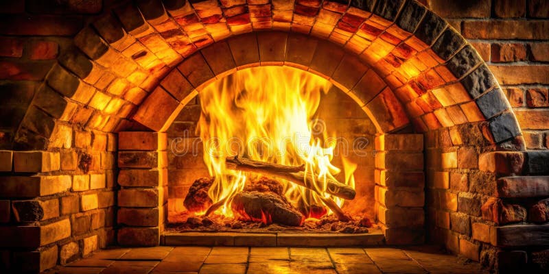 Warmth and Comfort of a Burning Fireplace in a Brick Hearth. Generative ...