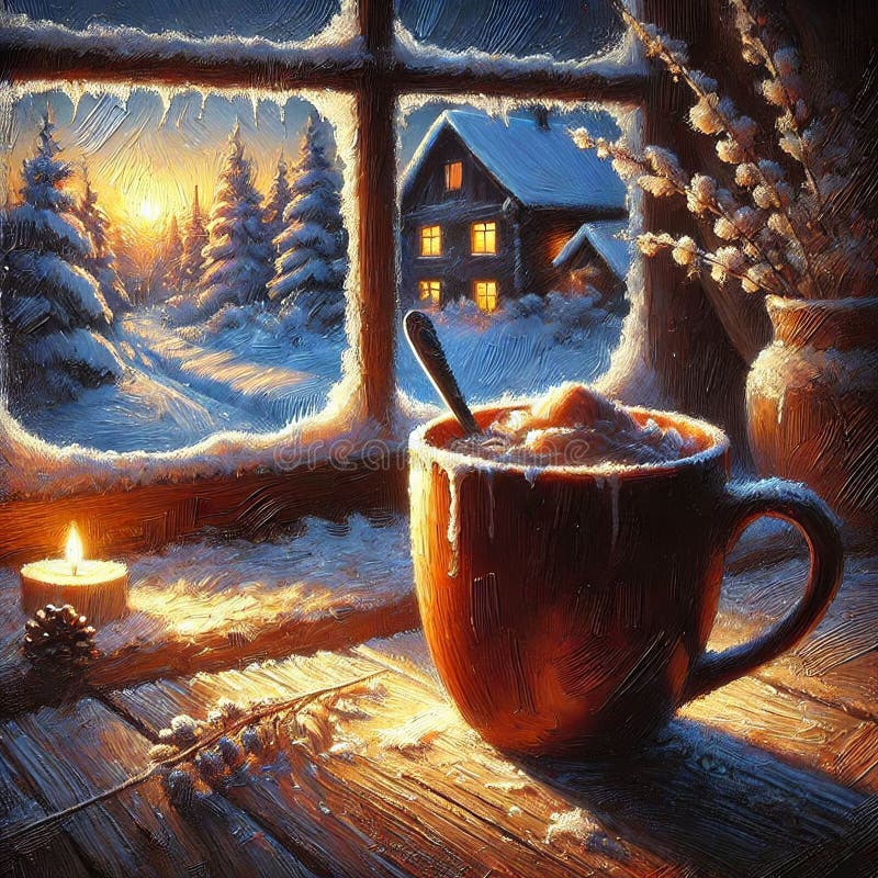 Warmth and Comfort on a Winter Day Stock Illustration - Illustration of ...