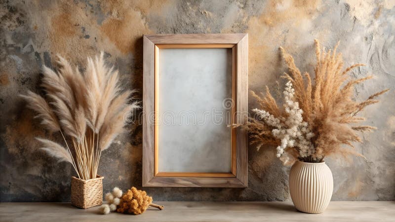 Warmth and Texture a Boho Wooden Frame Adorned with Dried Florals AI ...