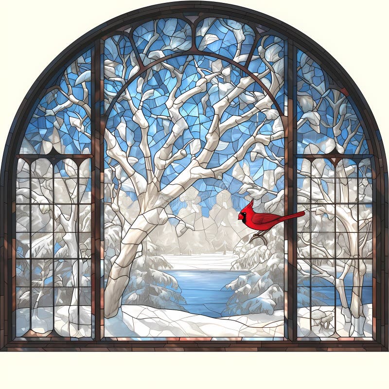 Warmth in Winter: Stained Glass Window Illustration Stock Illustration ...