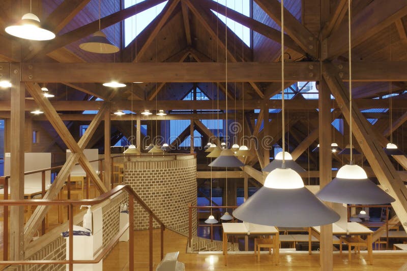 Warmth and Wood:Modern Gathering Place Stock Image - Image of ...