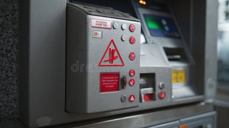 Warning Alert on ATM Machine Showing Skimming Device Indicators with ...