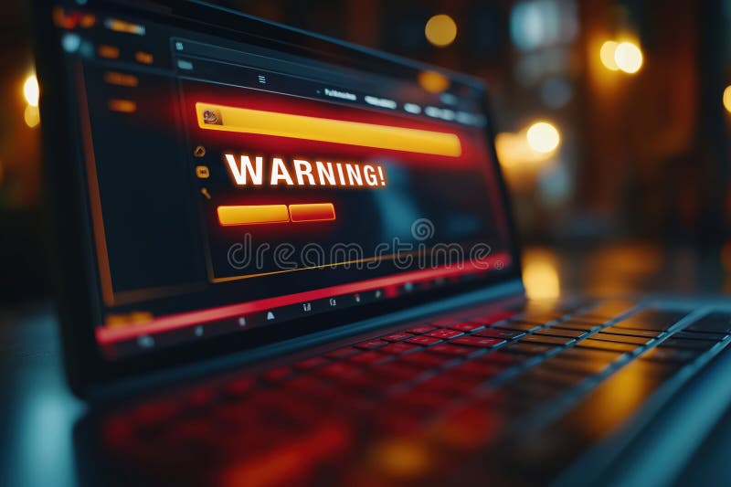 Warning Alert Displayed on a Laptop Screen during a Cyber Security ...