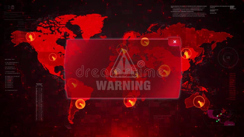Warning Alert Warning Attack on Screen World Map Loop Motion. Stock ...