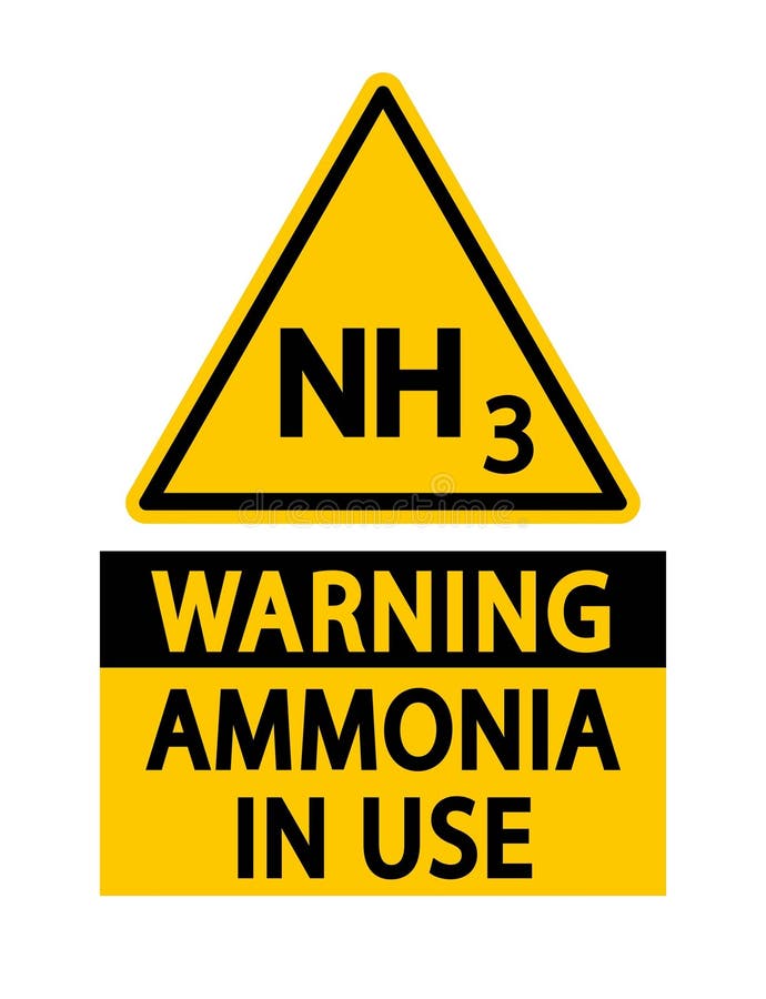 Warning Ammonia in Use.Yellow Triangle Warning Sign with Symbol and ...