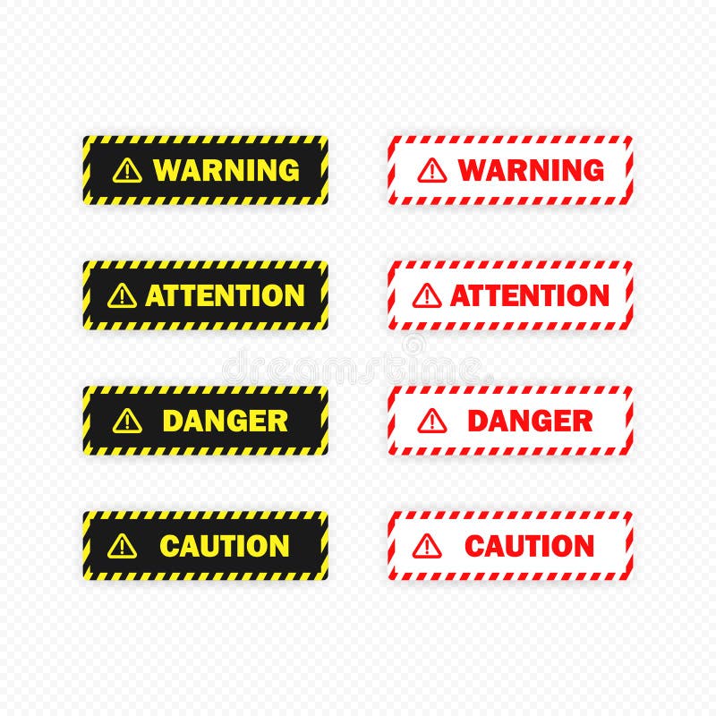 Warning, Attention, Danger and Caution Button Set. Vector on ...