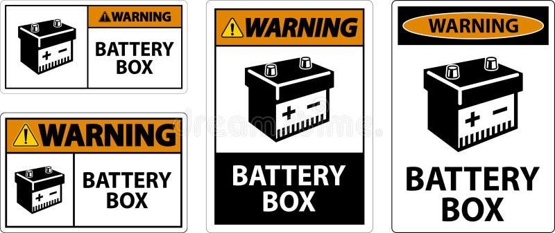Warning Battery Box with Icon Sign on White Background Stock Vector ...