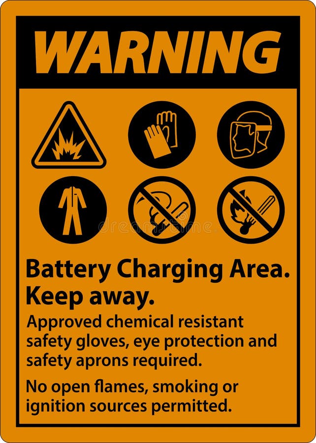 Warning Battery Charging Area Keep Away Sign on White Background Stock ...