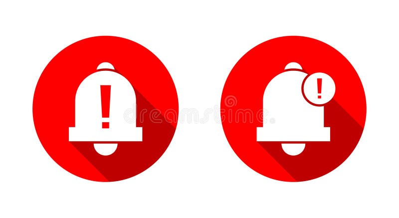 Warning Bell Icon with Long Shadow. Exclamation Mark with Bells Concept ...
