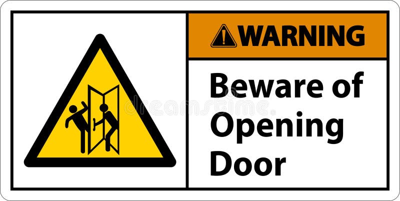 Warning Beware Opening Door Sign on White Background Stock Vector ...