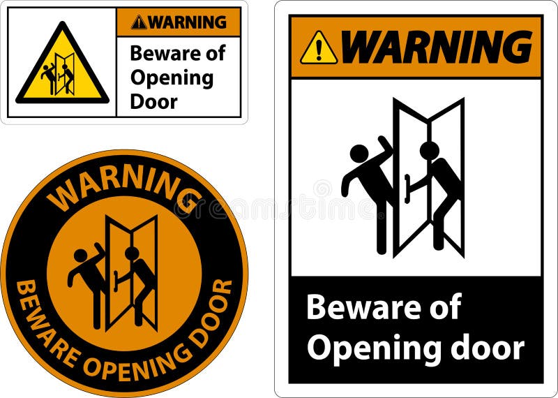 Warning Beware Opening Door Sign on White Background Stock Vector ...