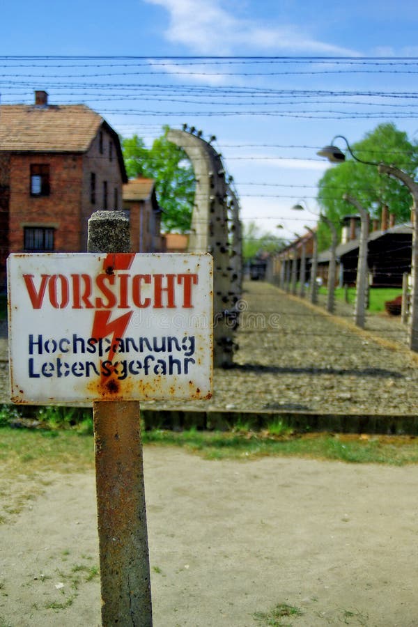 Warning Board in Death Camp Auschwitz Editorial Photography - Image of ...
