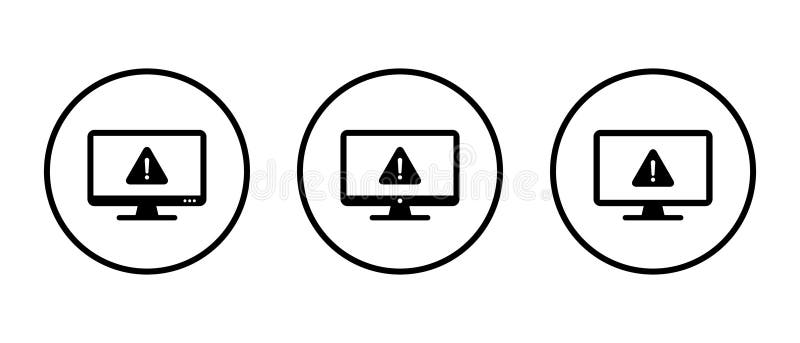 Warning on Computer Monitor Icon Set on Circle Line. Security Threat ...