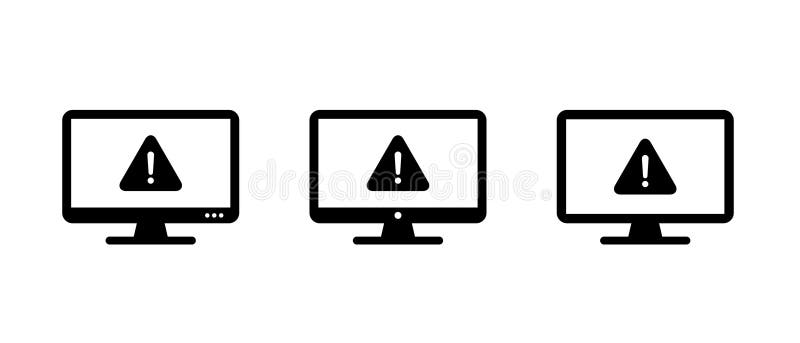 Warning on Computer Monitor Icon Set. Security Threat Information on ...