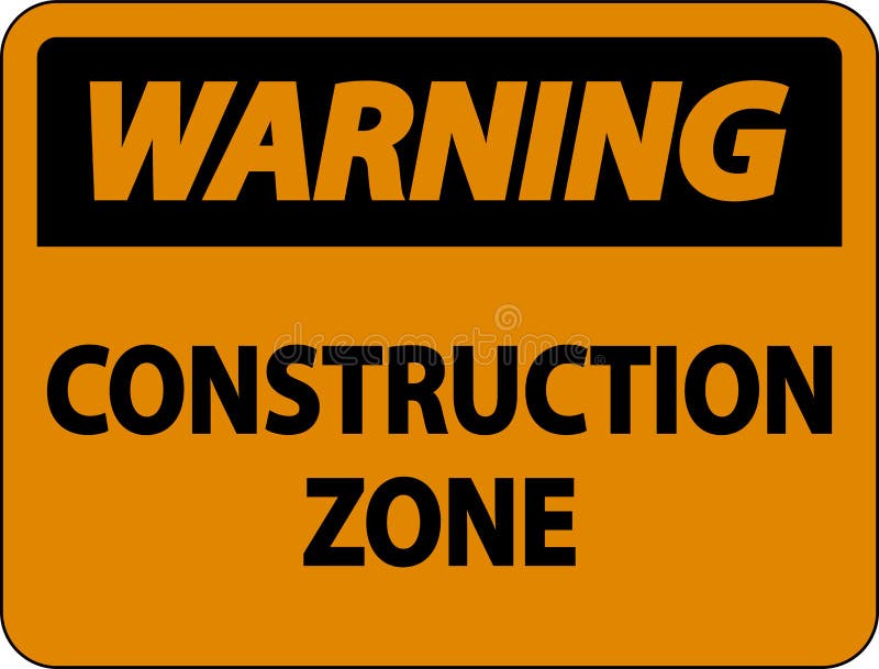 Warning Construction Zone Symbol Sign on White Background Stock Vector ...