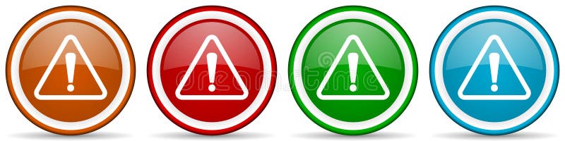 Warning, Danger, Caution Glossy Icons, Set of Modern Design Buttons for ...