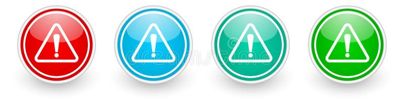 Warning, Danger, Caution Vector Icons, Colorful Glossy Buttons on White ...
