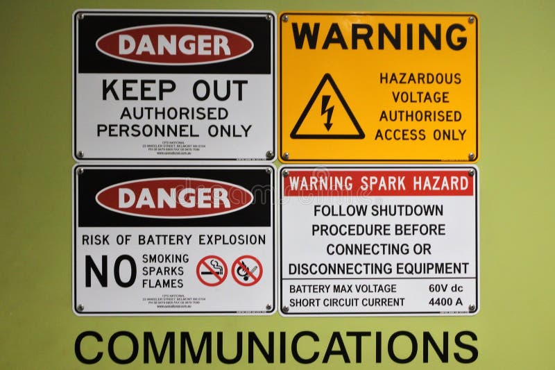 Warning Danger Communication Signs Background Stock Photo - Image of ...