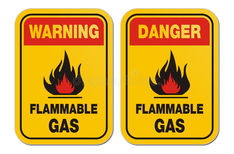 Warning And Danger Flammable Gas Yellow Signs Stock Illustration ...