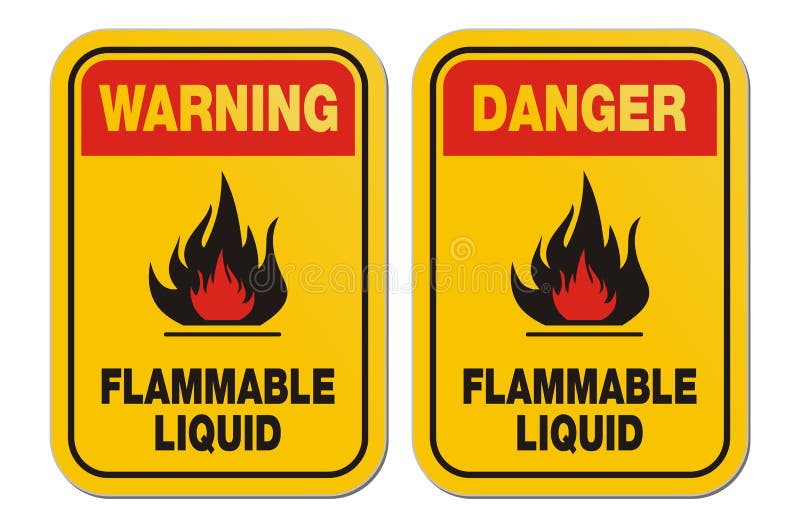 Warning and Danger Flammable Liquid Yellow Signs Stock Illustration ...