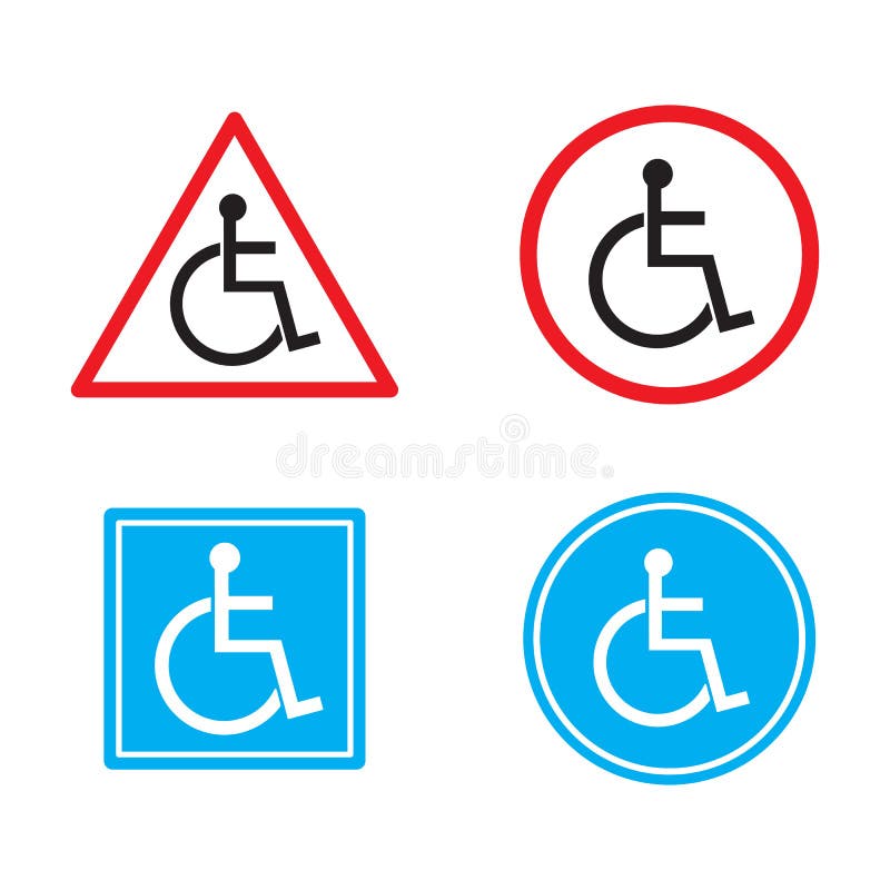Warning Disabled People Sign Flat Symbol Vector Icon Set Isolated On ...