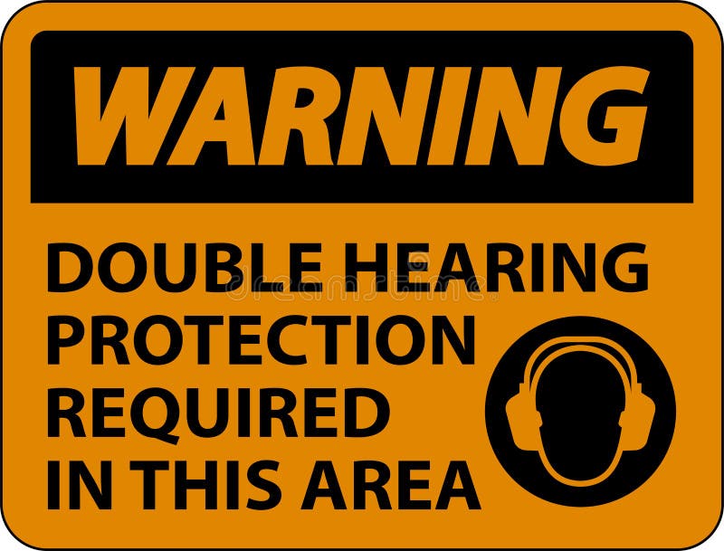 Warning Double Hearing Protection Sign On White Background Stock Vector
