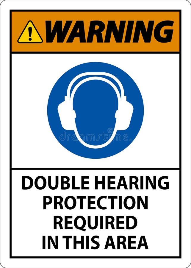 Warning Double Hearing Protection Sign on White Background Stock Vector ...