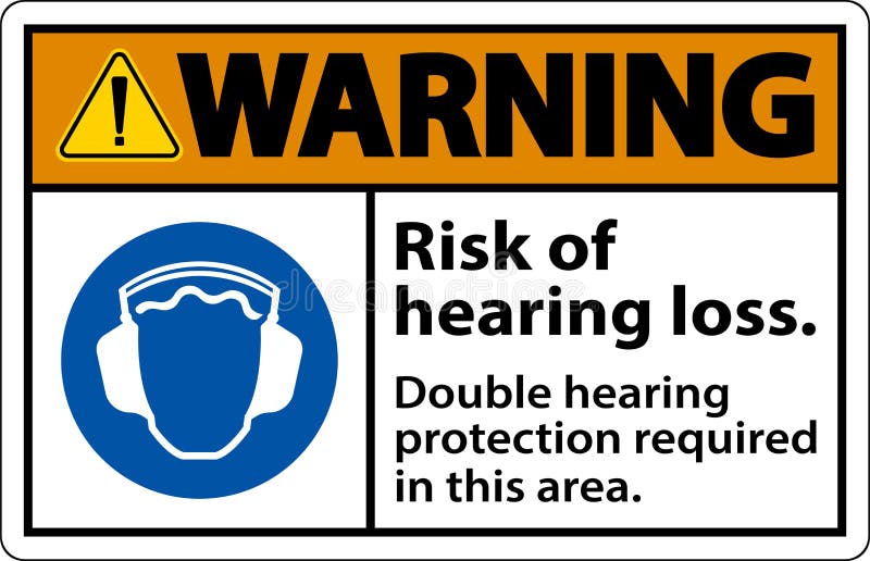 Warning Double Hearing Protection Sign On White Background Stock Vector