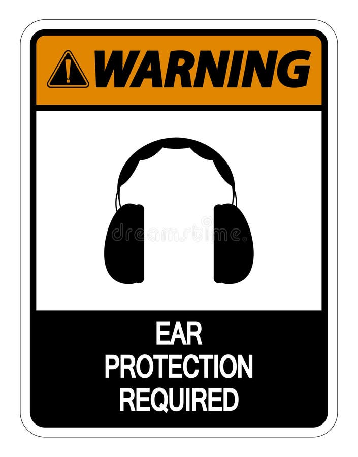 Symbol Warning Ear Protection Required Sign on White Background Stock ...