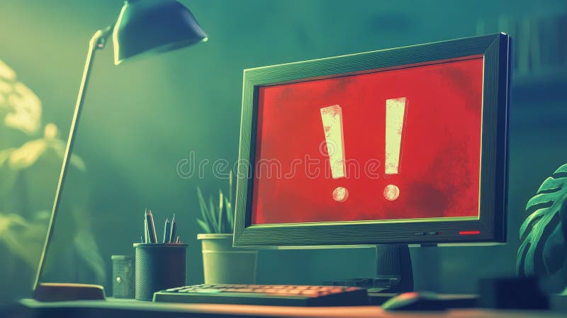 Warning Exclamation Marks Showing Problem on Computer Screen at Night ...