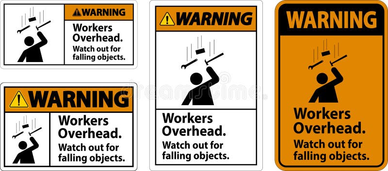 Warning Falling Debris Sign, Workers Overhead Falling Objects Stock ...