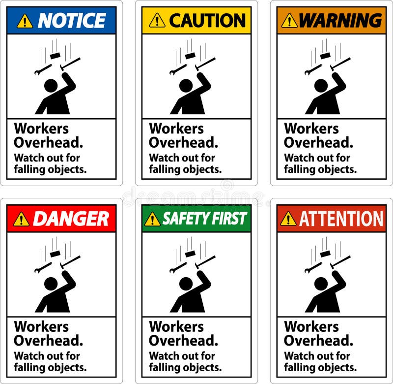 Warning Falling Debris Sign, Workers Overhead Falling Objects Stock ...