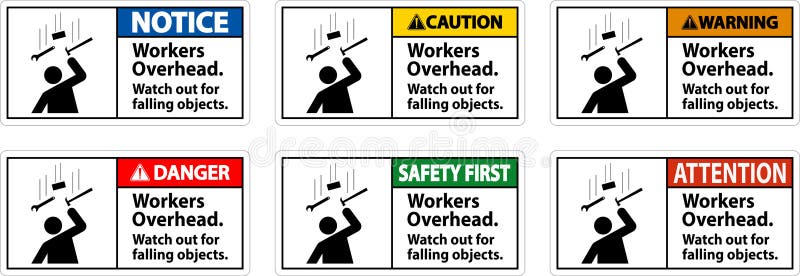 Warning Falling Debris Sign, Workers Overhead Falling Objects Stock ...