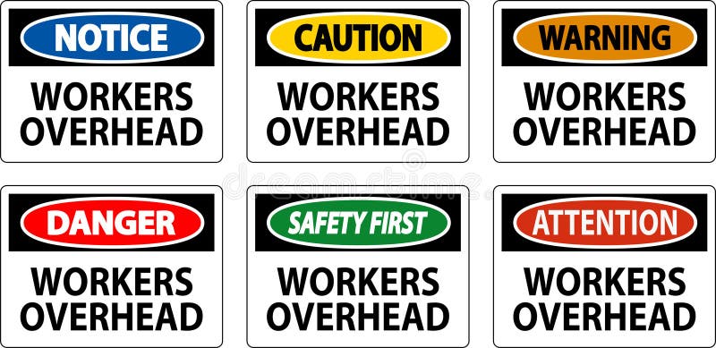 Warning Falling Debris Sign, Workers Overhead Falling Objects Stock ...