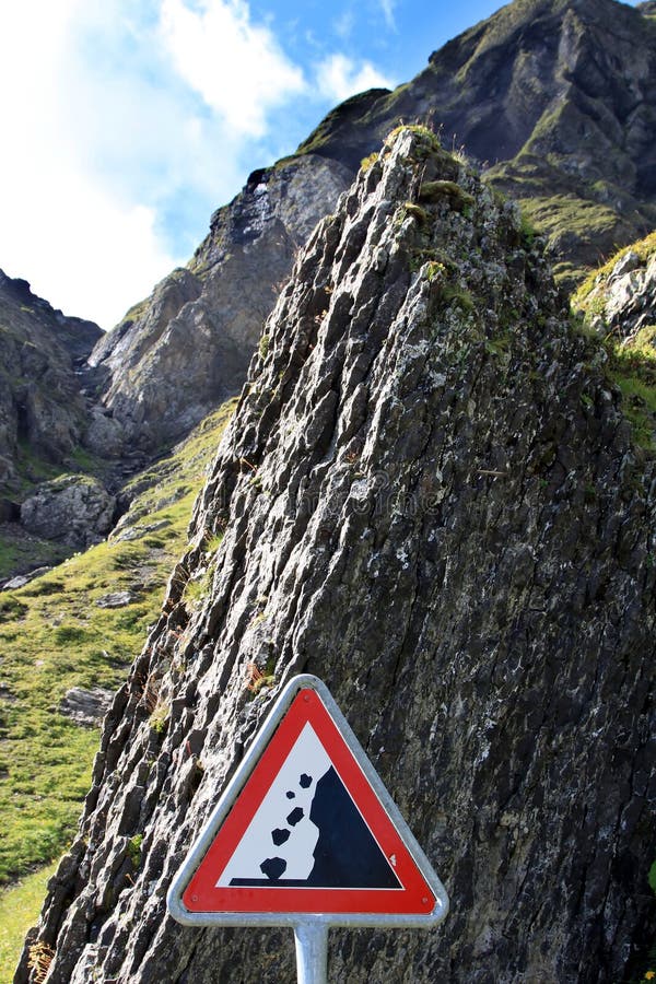 Warning for Falling Stones in the Swiss Mountains Stock Image - Image ...