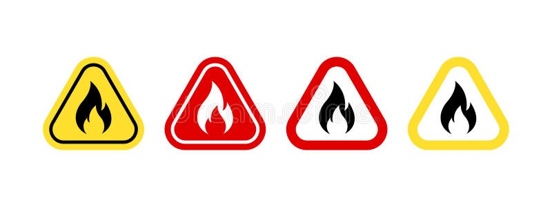 Warning Fire Icons Set. Warning Signs Stock Illustration - Illustration ...