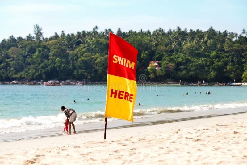 A Warning Flag on the Beach Stock Image - Image of dander, life: 66072199