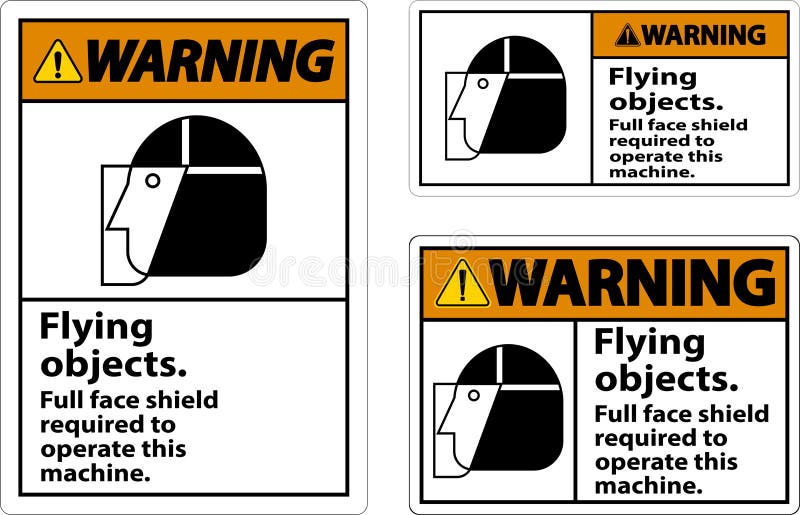 Warning Flying Object Face Shield Required Sign on White Background ...
