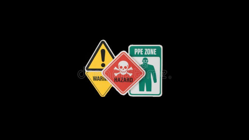 Warning, Hazard and Ppe Zone Signs Over Transparent Background Stock ...