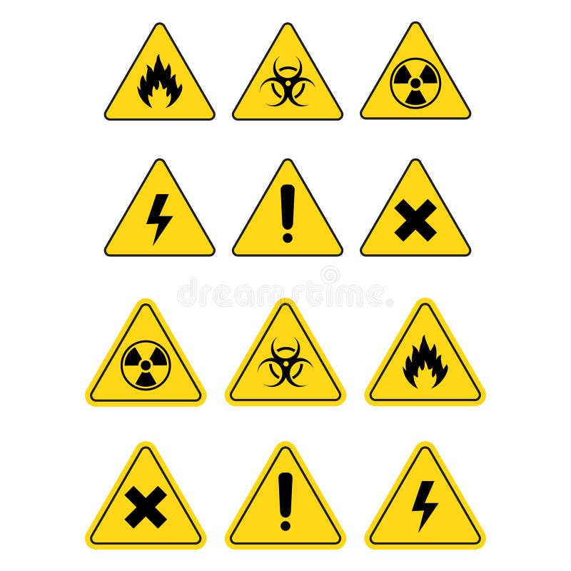 Warning and Hazard Symbols on Yellow Triangles Vector Collection ...